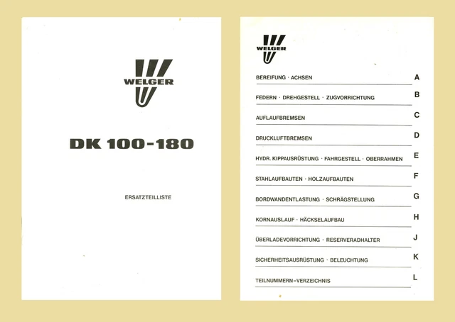 WELGER DREISEITENKIPPER DK 100 DK 120 DK 180 Ersatzteilliste Origianl 1988 EUR 39,00 - PicClick DE